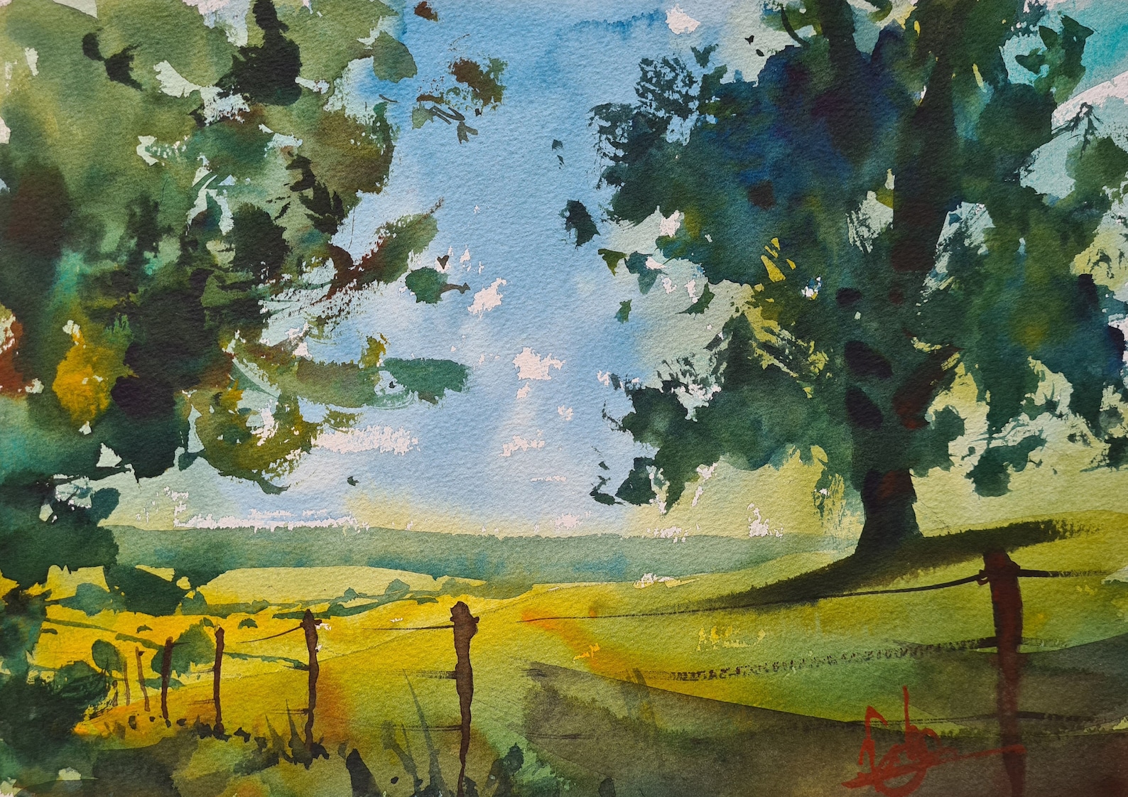 Farm Landscape Watercolour Art Original Watercolor Painting | Etsy