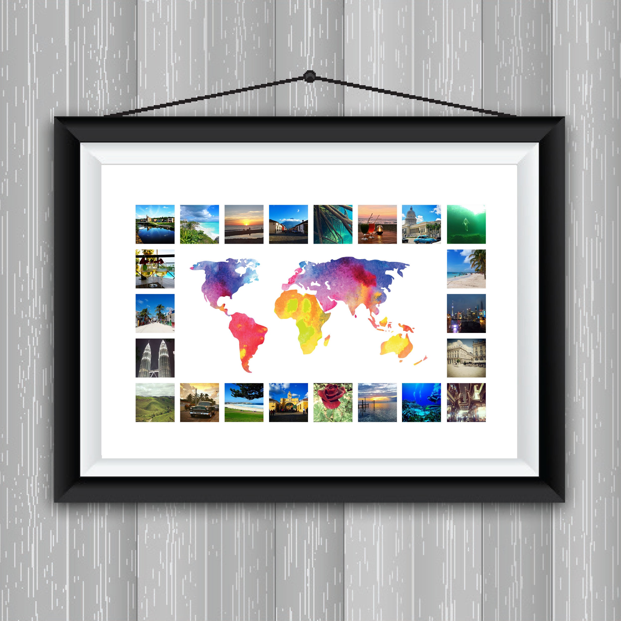 World Map Photo Collage, Photo Travel Gift, Custom Photo Print, Travel ...