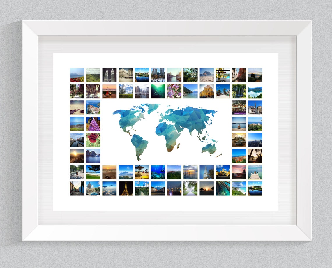 World Map Photo Collage, Photo Travel Gift, Custom Photo Print, Travel ...