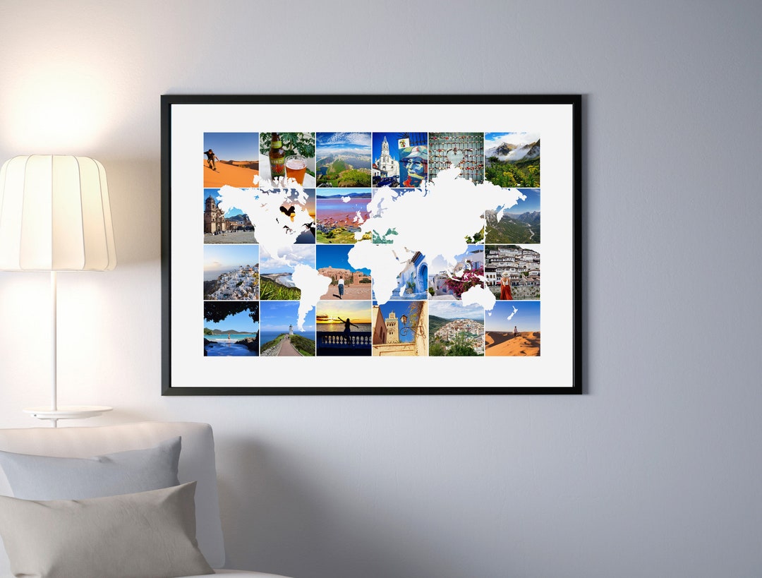 World Map Photo Collage, Quarantine Lockdown Gift, Custom Photo Print ...