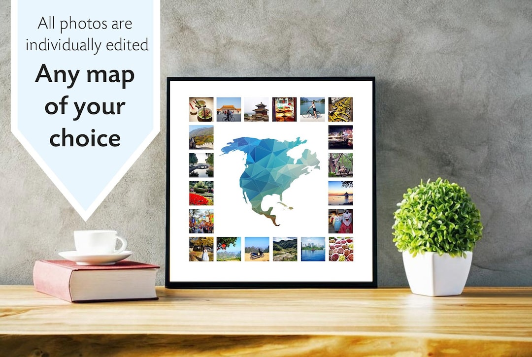 Custom Map Photo Collage, Custom Design, Outline Map, Photo Collage ...