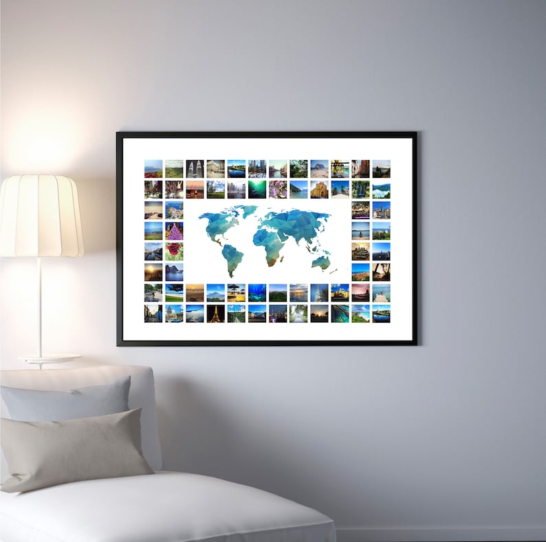 World Map Photo Collage, Photo Travel Gift, Custom Photo Print, Travel ...