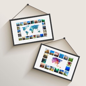 World Map Photo Collage, Photo Travel Gift, Custom Photo Print, Travel ...