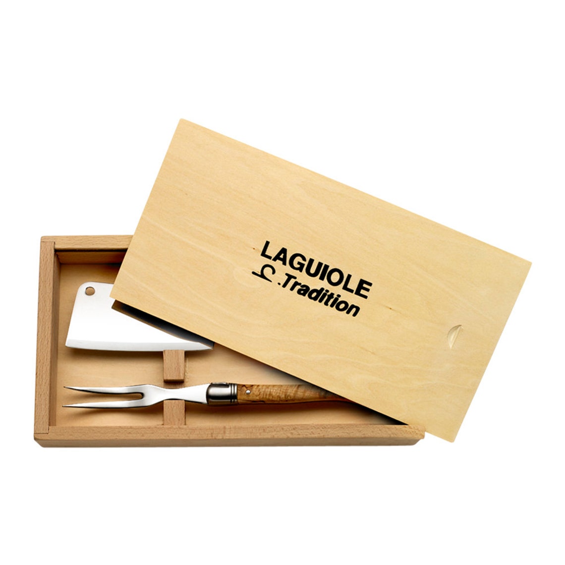 Cheese Knife & Fork Set in Pinewood Gift Box by Laguiole - Etsy