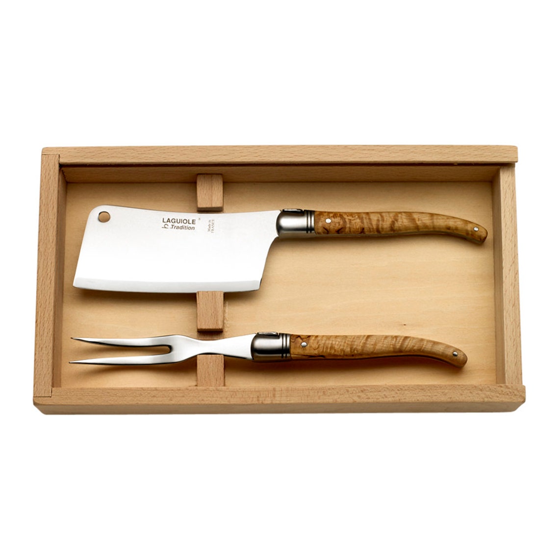 Cheese Knife & Fork Set in Pinewood Gift Box by Laguiole - Etsy
