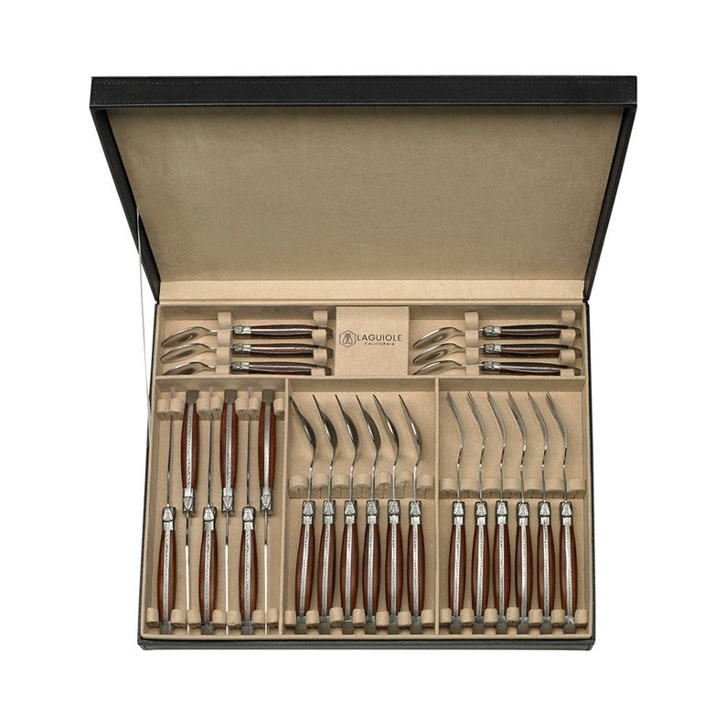 Laguiole California Silverware Cutlery Set - 24 Piece Rosewood Set ...