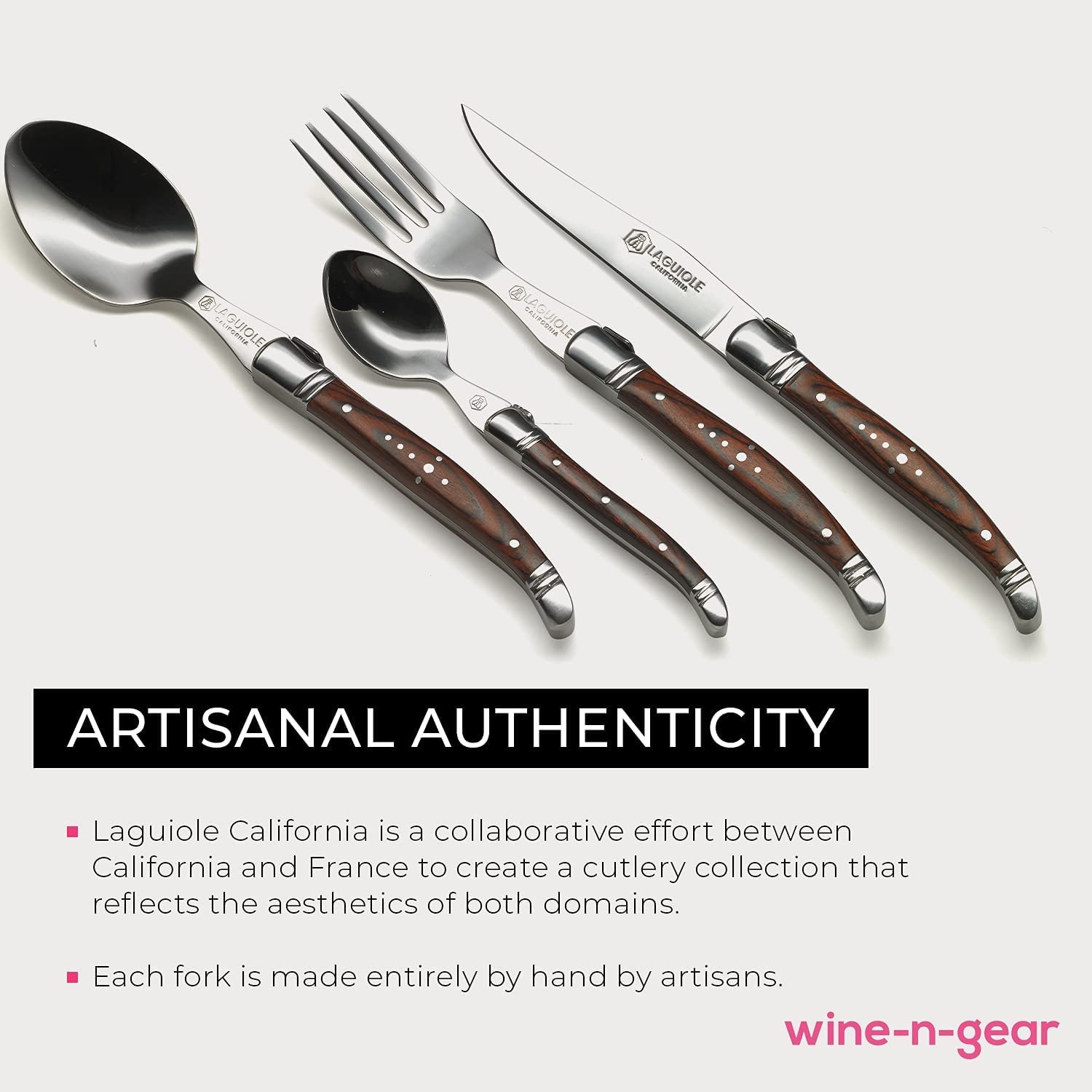 Laguiole California Silverware Cutlery Set - 24 Piece Rosewood Set ...