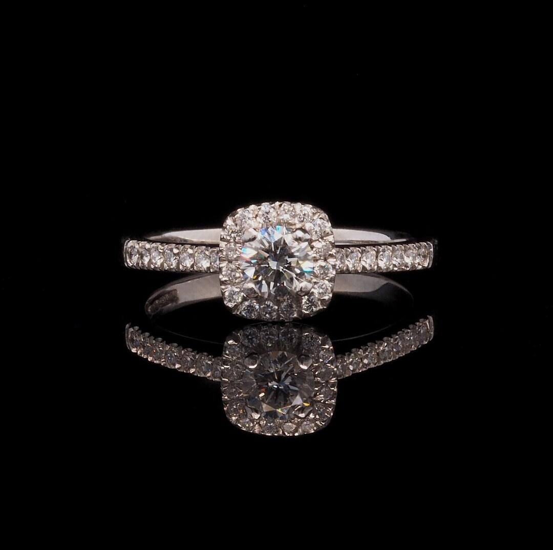 A Classy Diamond Cluster Engagement Ring Handmade in 18ct White Gold ...