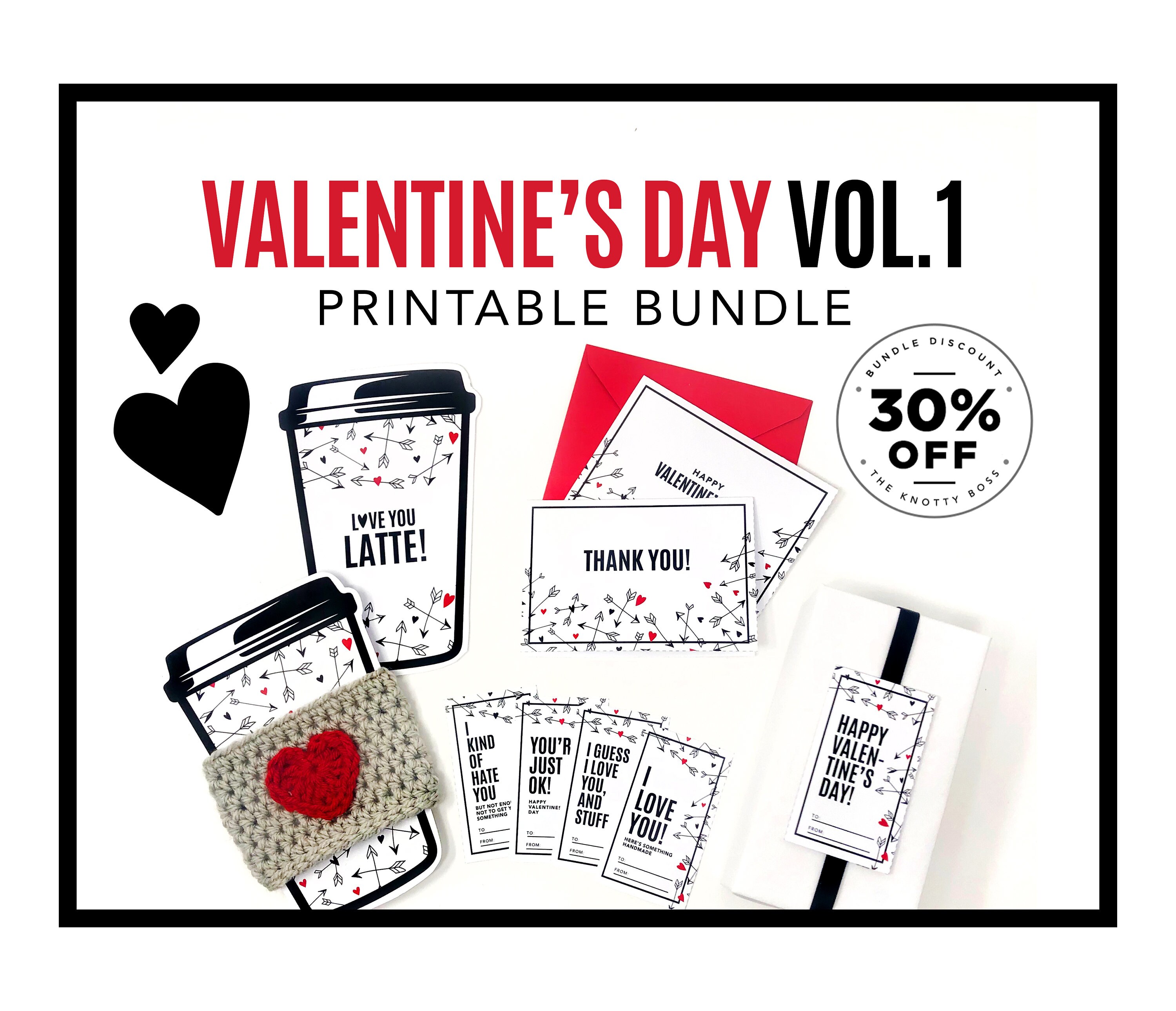 PRINTABLE BUNDLE 3pc Valentine's Day Cards Gift Tags | Etsy