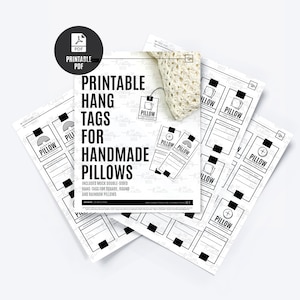 PRINTABLE Pillow Hang Tags - DIGITAL PDF - Handmade Pillow Price Tags ...