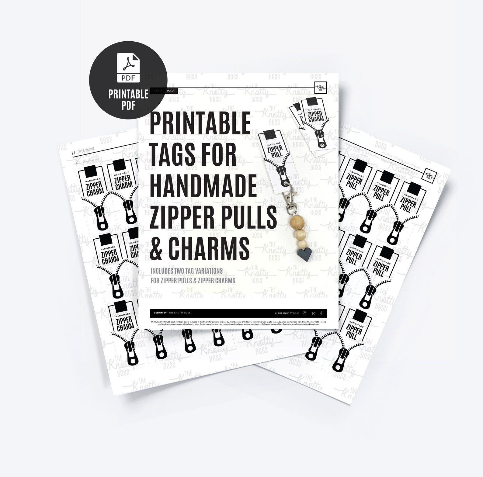 PRINTABLE Zipper Pull Tags DIGITAL PDF Hang Tag Template - Etsy