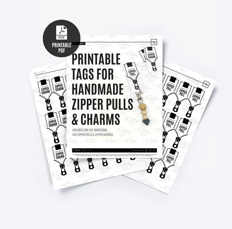 PRINTABLE Zipper Pull Tags - DIGITAL PDF - Hang Tag Template for ...