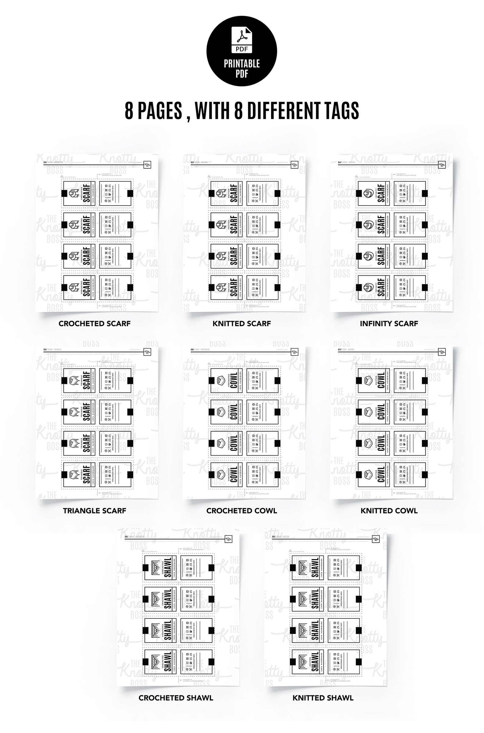 PRINTABLE Scarf / Cowl / Shawl Tags - 8pc Set - Downloadable PDF. Price ...