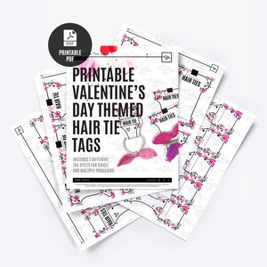 PRINTABLE Valentine's Day Hair Tie Tags - Digital PDF - Heart Themed ...