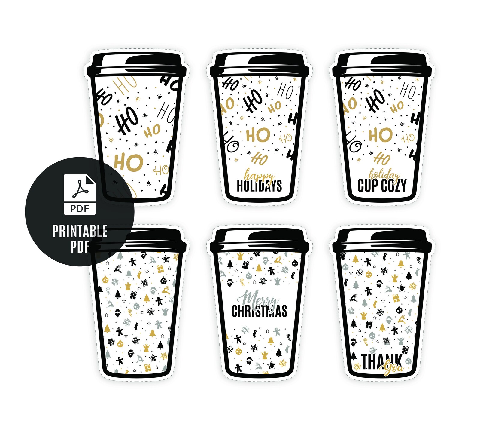 PRINTABLE Christmas Cup Cozy Templates - Downloadable PDF - Holidays ...