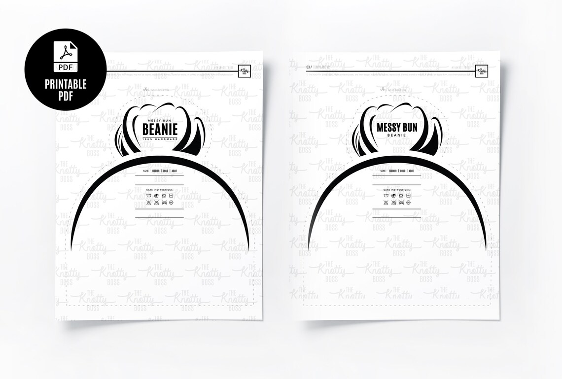 PRINTABLE Messy Bun Template Downloadable PDF Bun Beanie - Etsy