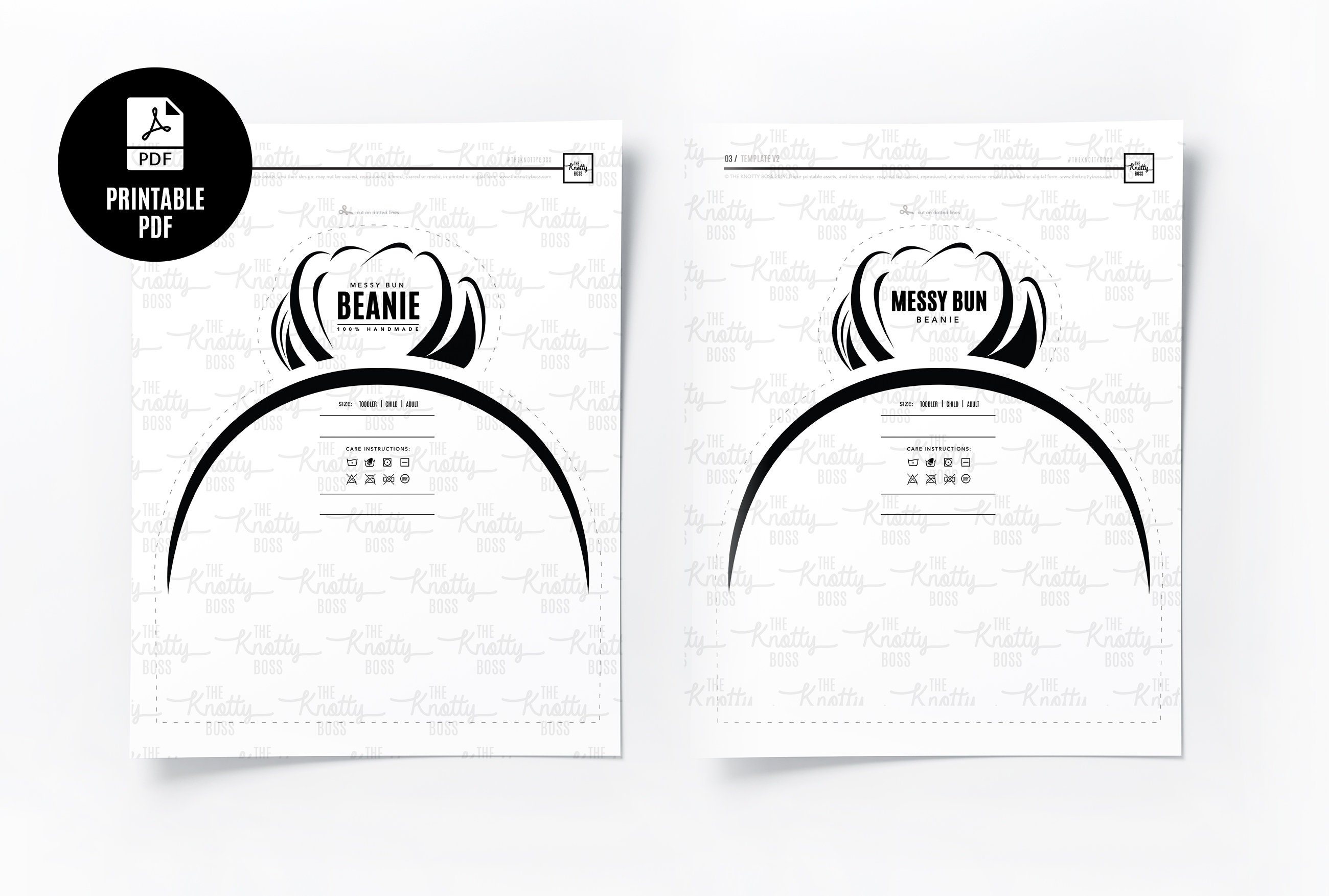 PRINTABLE Messy Bun Template Downloadable PDF Bun Beanie Display 
