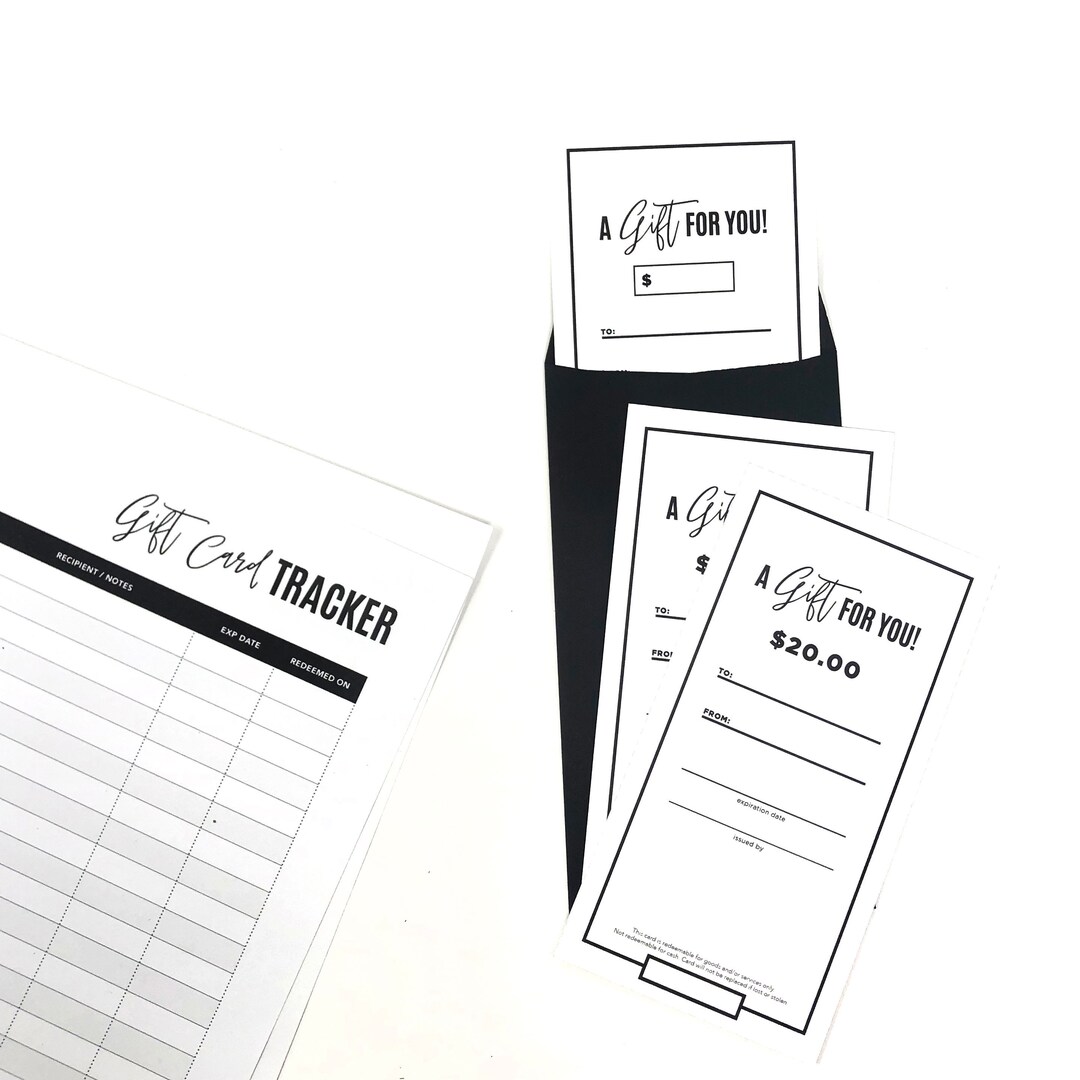 Printable Gift Card Templates + Bonus Tracker (downloadable PDF) - Etsy
