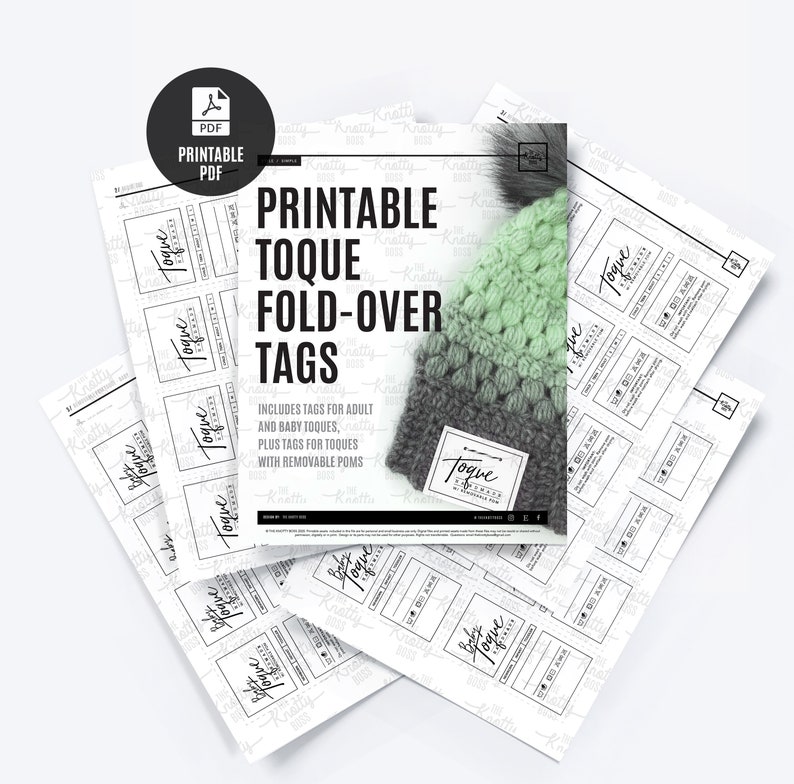 PRINTABLE Toque Tags Simple Style Digital PDF Fold Over - Etsy