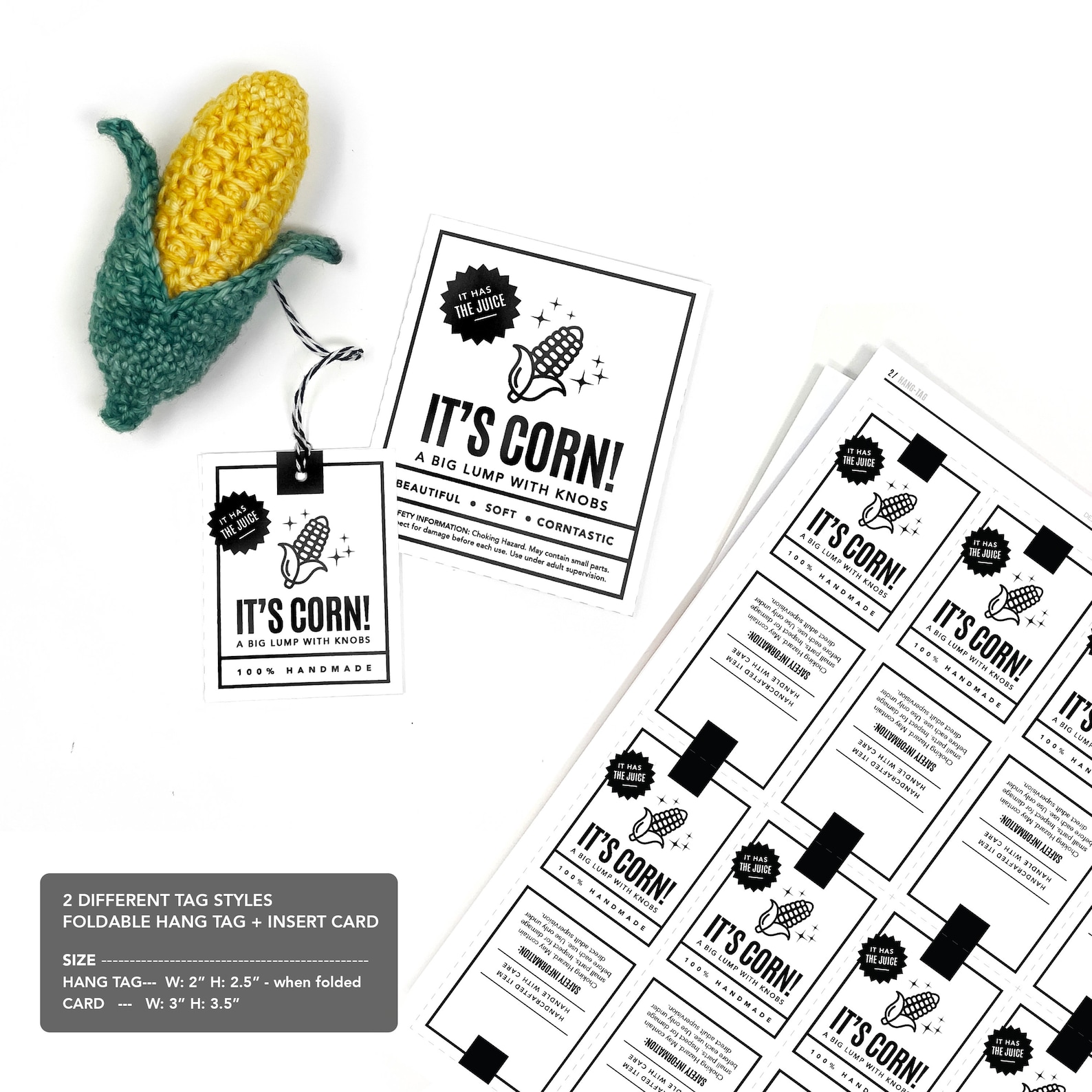 PRINTABLE + PATTERN Corn on the Cob Tags + Labels Plus BONUS Crochet ...