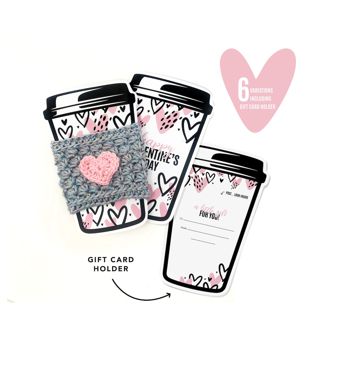 Valentine's Day Cup Cozy Template: Printable Coffee Sleeve, Gift Card ...