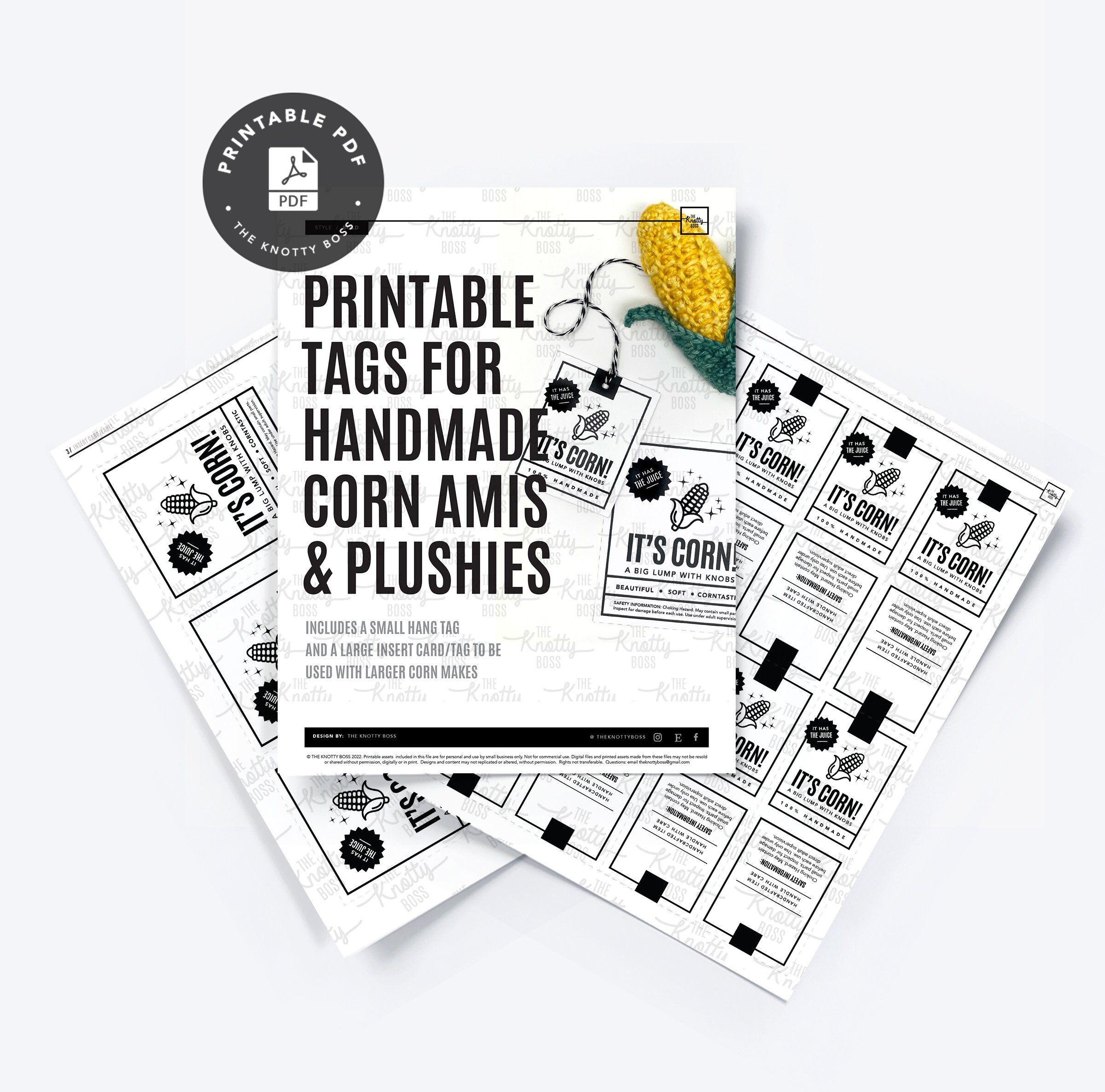 PATTERN PRINTABLES -- It’s Corn Crochet Pattern Matching Tags and labels.