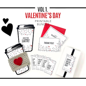 PRINTABLE BUNDLE - 3pc Valentine's Day Cards, Gift Tags + Cup Cozy ...