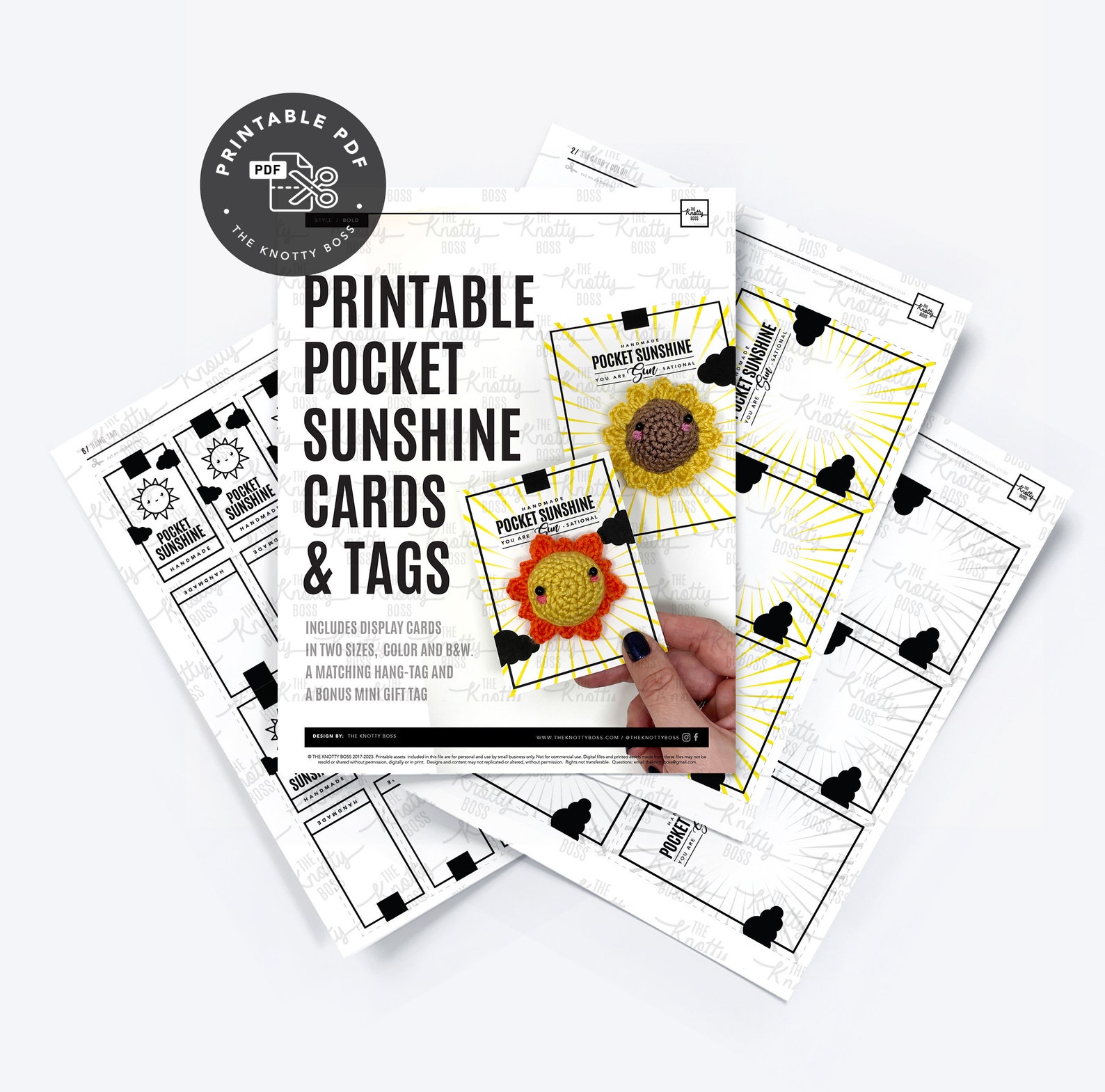 PRINTABLE Pocket Sunshine Tags - BONUS Amigurumi Sun Crochet Pattern ...