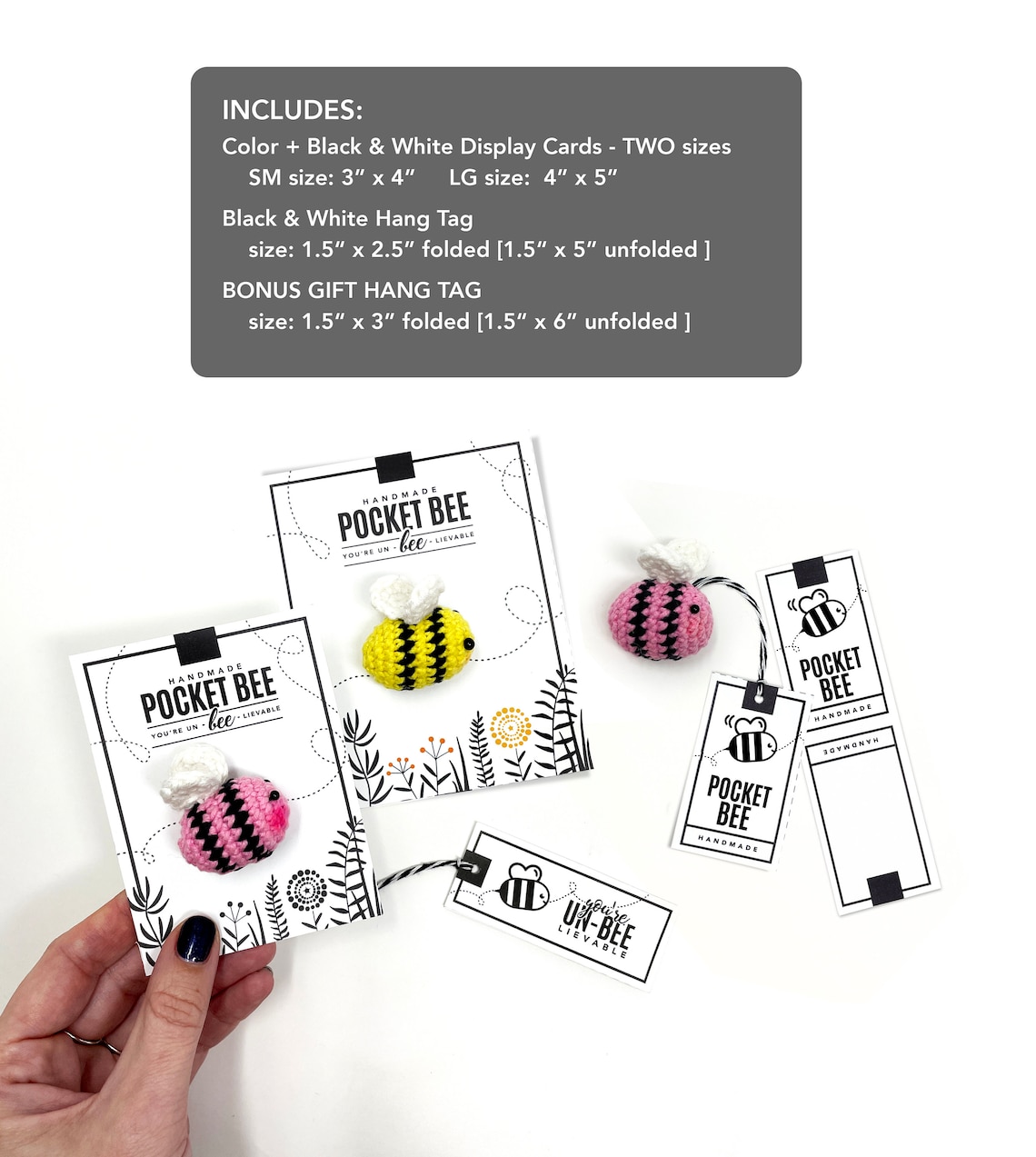 PRINTABLE Pocket Bee Tags - Digital PDF - Display Cards Packaging for ...