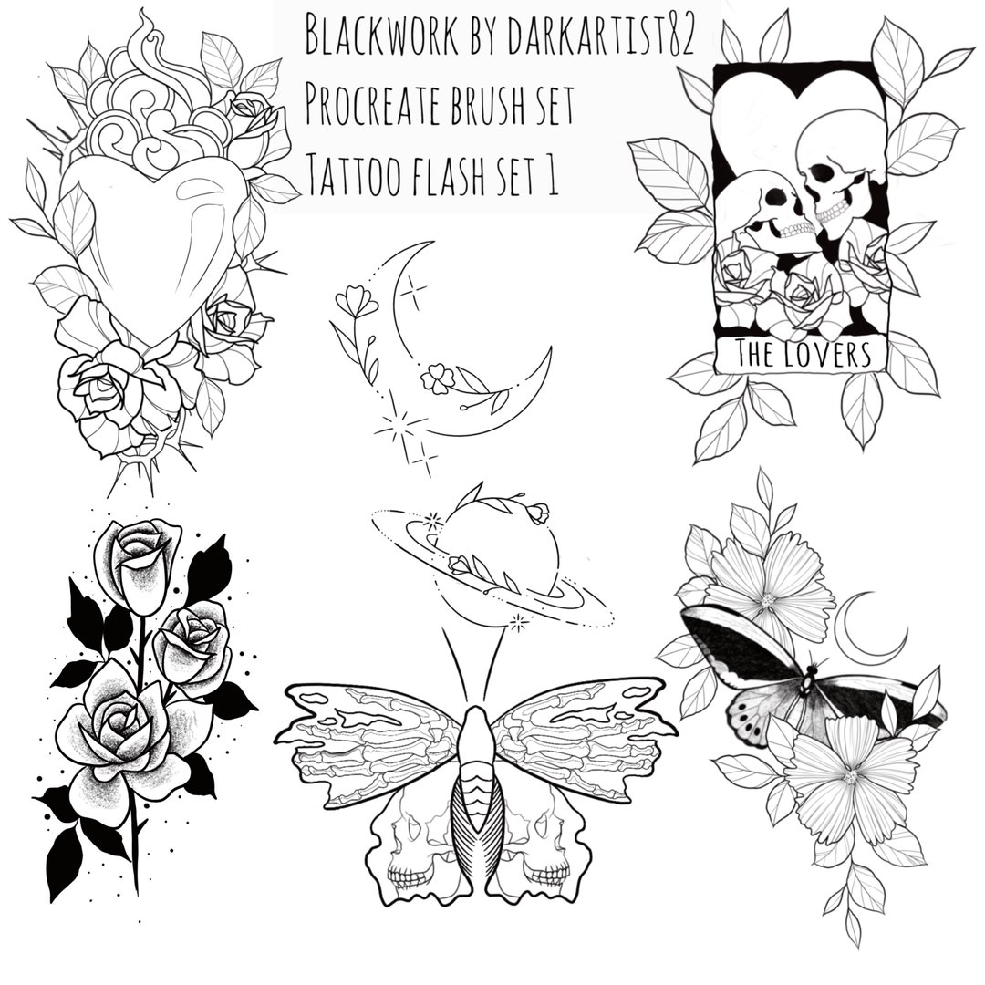 Tattoo Flash, Procreate Stamps for Blackwork or Stipple Art - Etsy