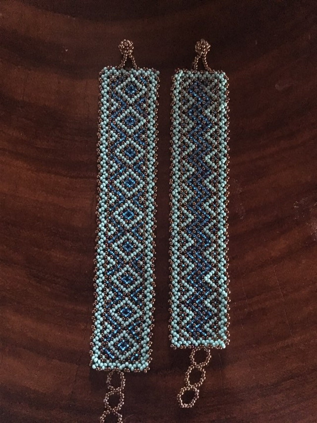 Huichol Design Hand Beaded Turquoise and Bronze Seedbead Bracelet ...
