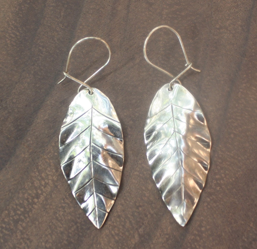 Leaf Earrings Sterling Silver Handmade - Etsy