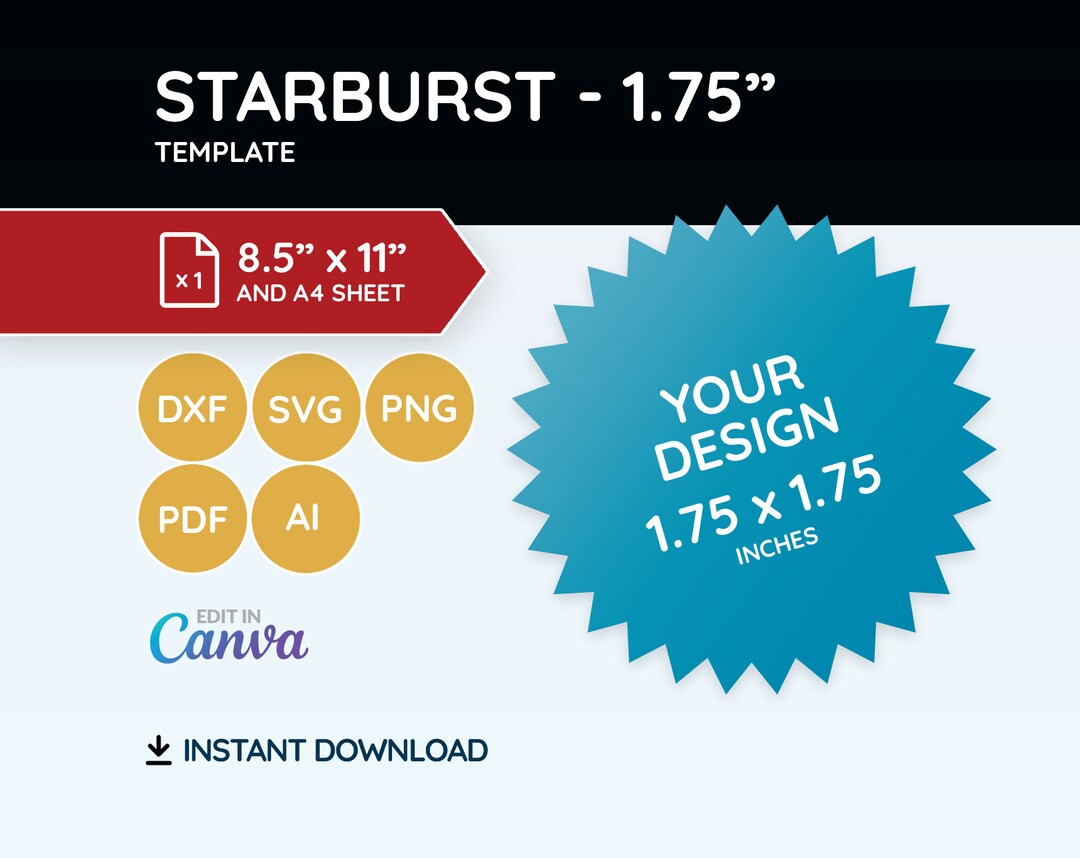Starburst SVG Template, SVG, DXF, Pdf, Ai, Png, Canva, Svg Files, Laser ...