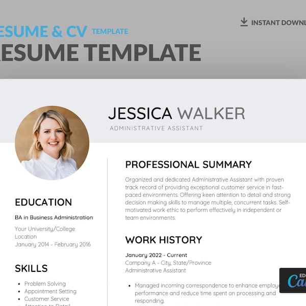 Admin Cv Template - Etsy