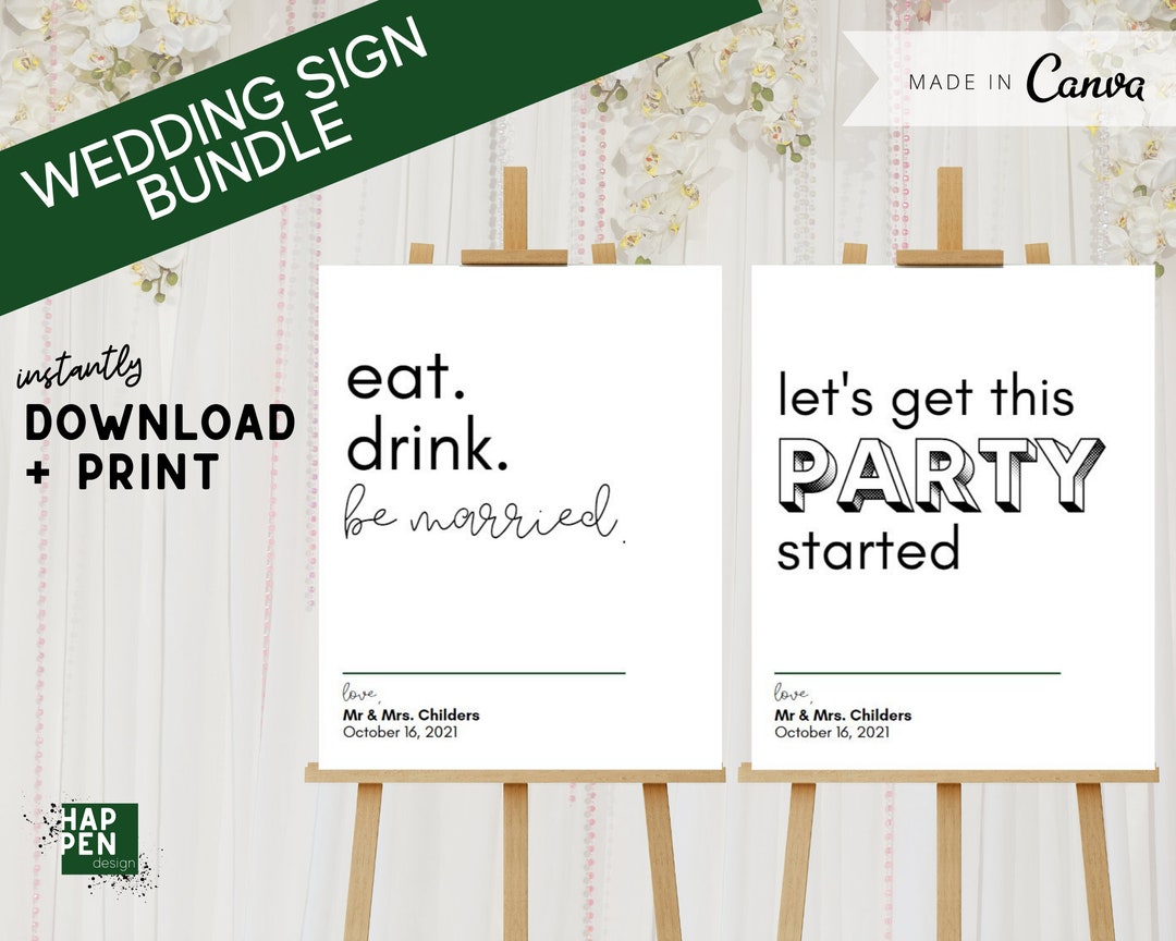 Wedding 2 Sign Bundle - Customizable, Printable Template With Various ...