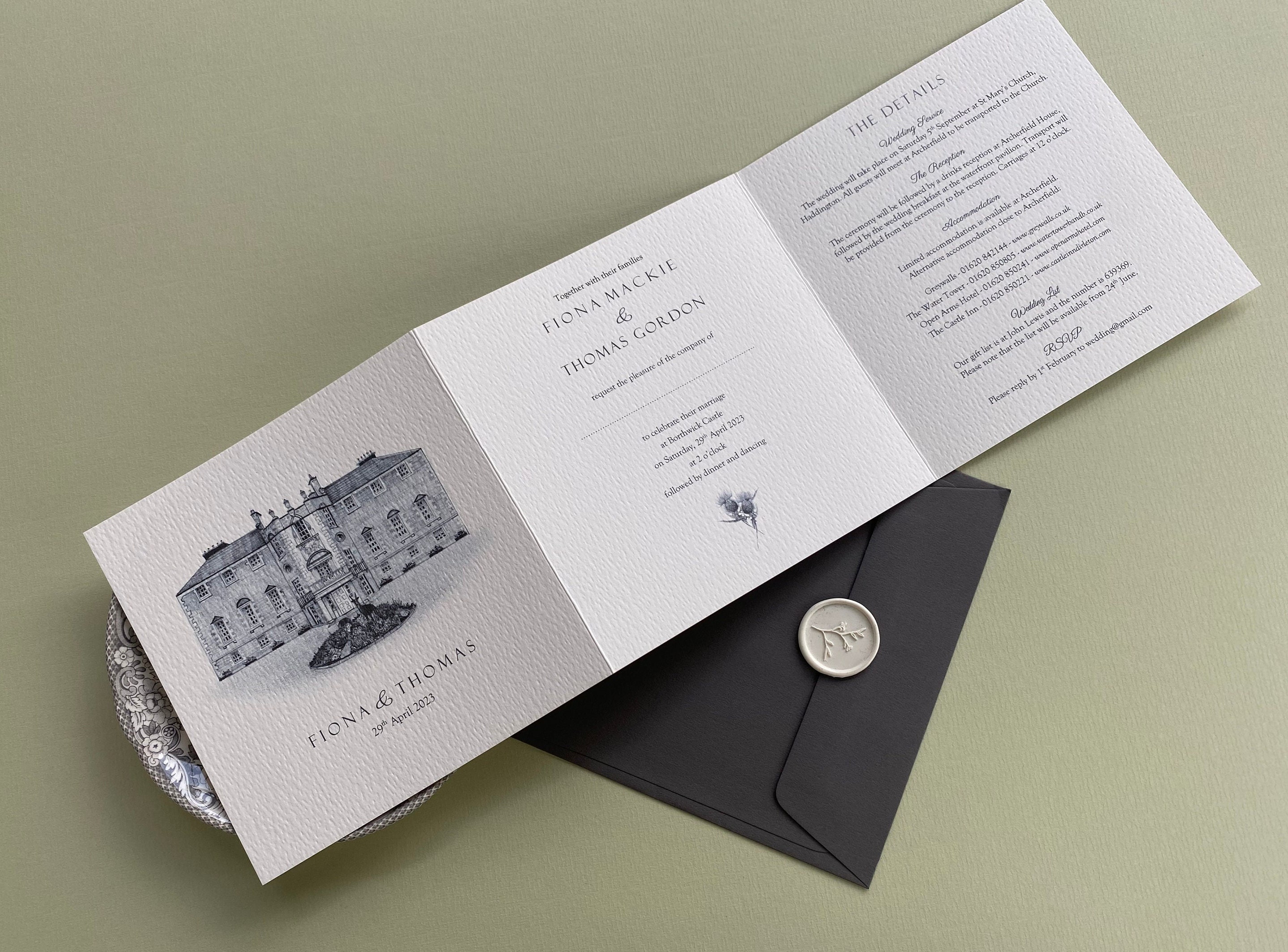 Concertina Wedding Invite, Venue Illustration Wedding Invite, Z Fold ...