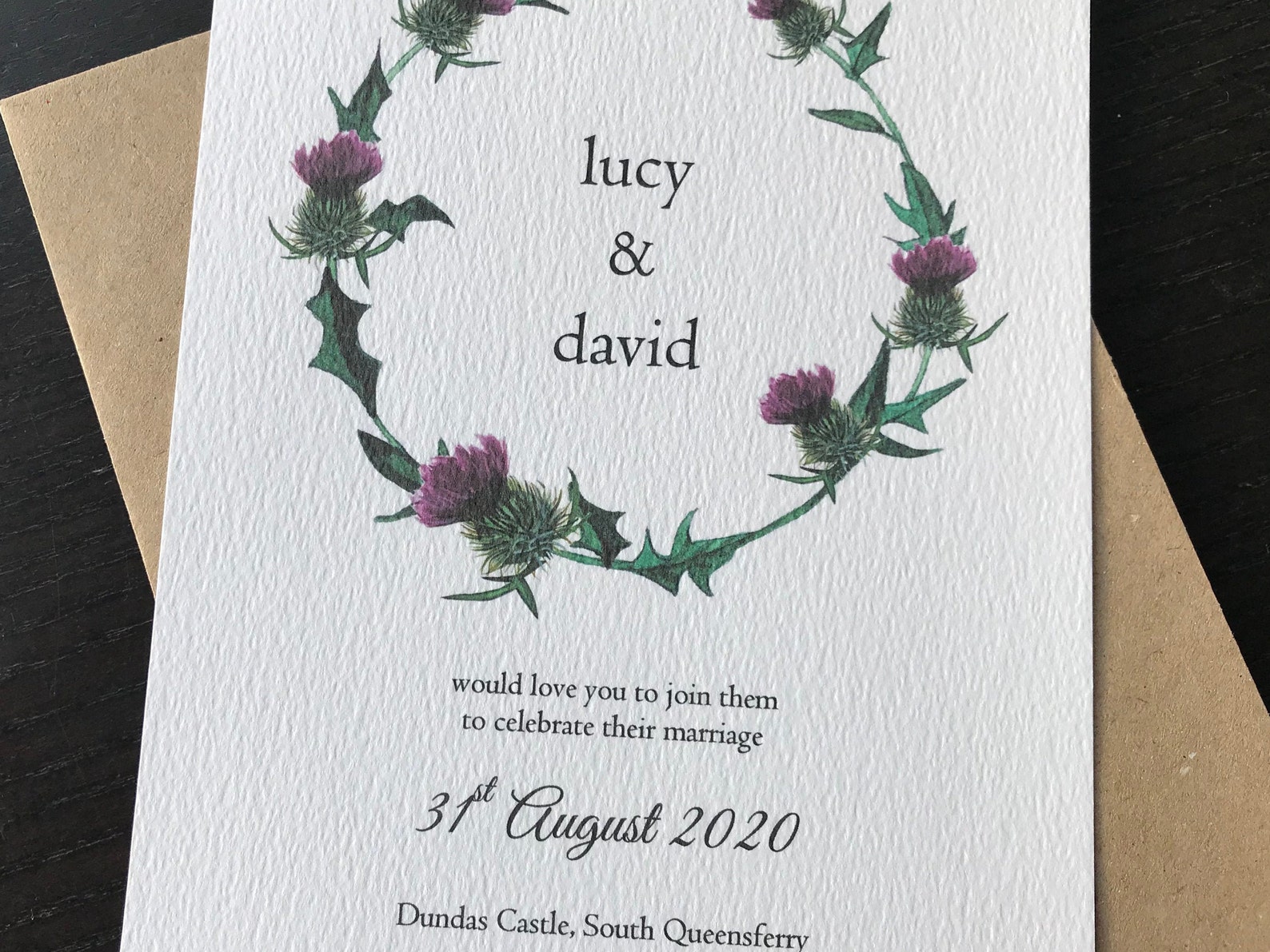 Thistle Wedding Invite Wreath Wedding Invitations | Etsy UK