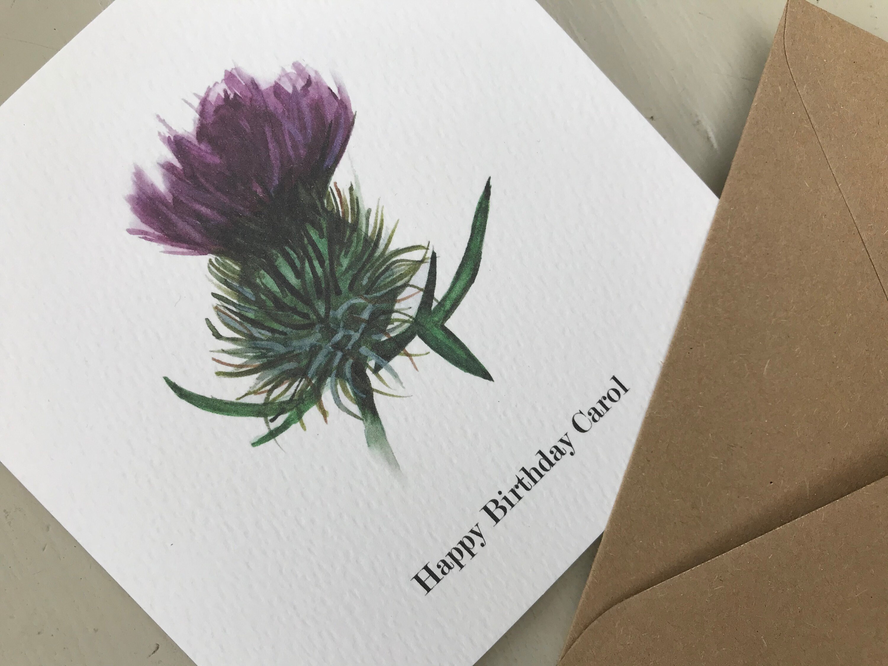 Personalised Watercolour of Thistle Greeting Card, Custom Card, Thistle ...