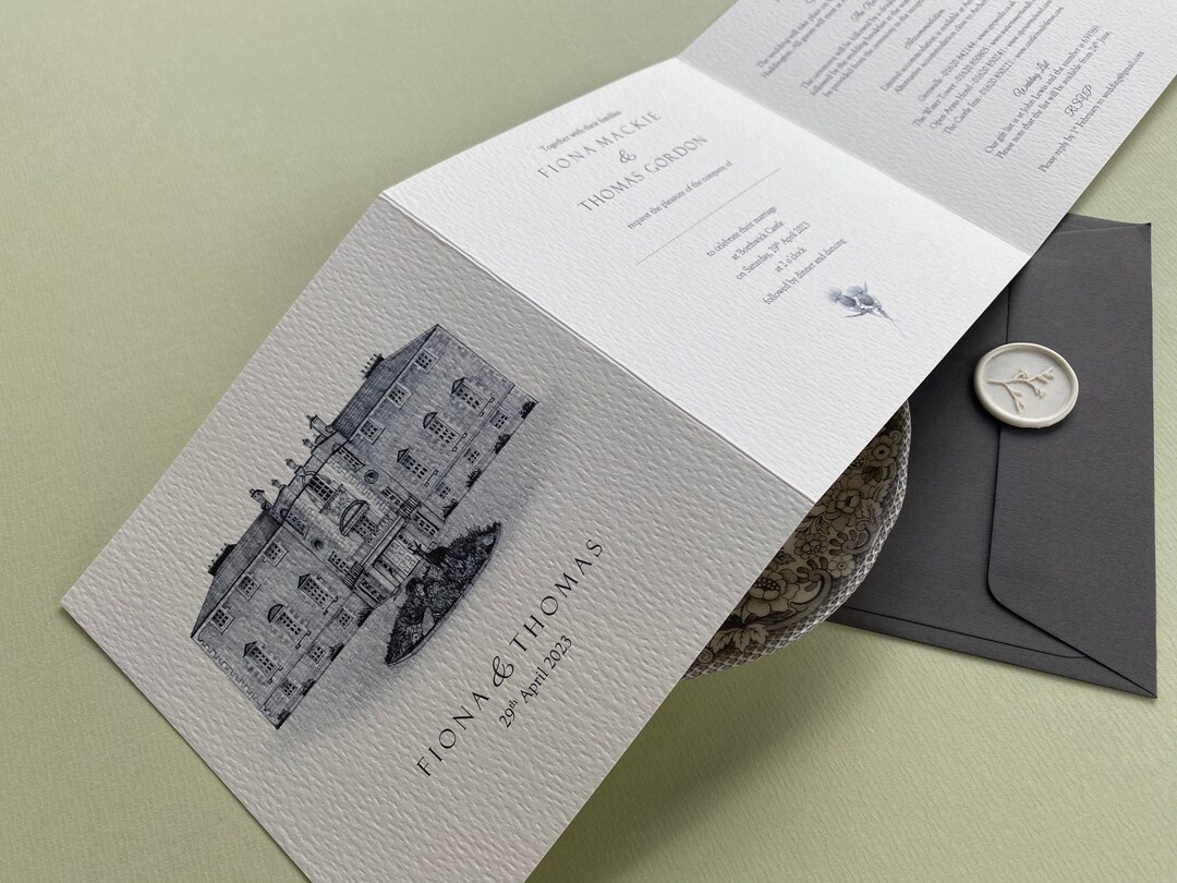 Concertina Wedding Invite, Venue Illustration Wedding Invite, Z Fold ...