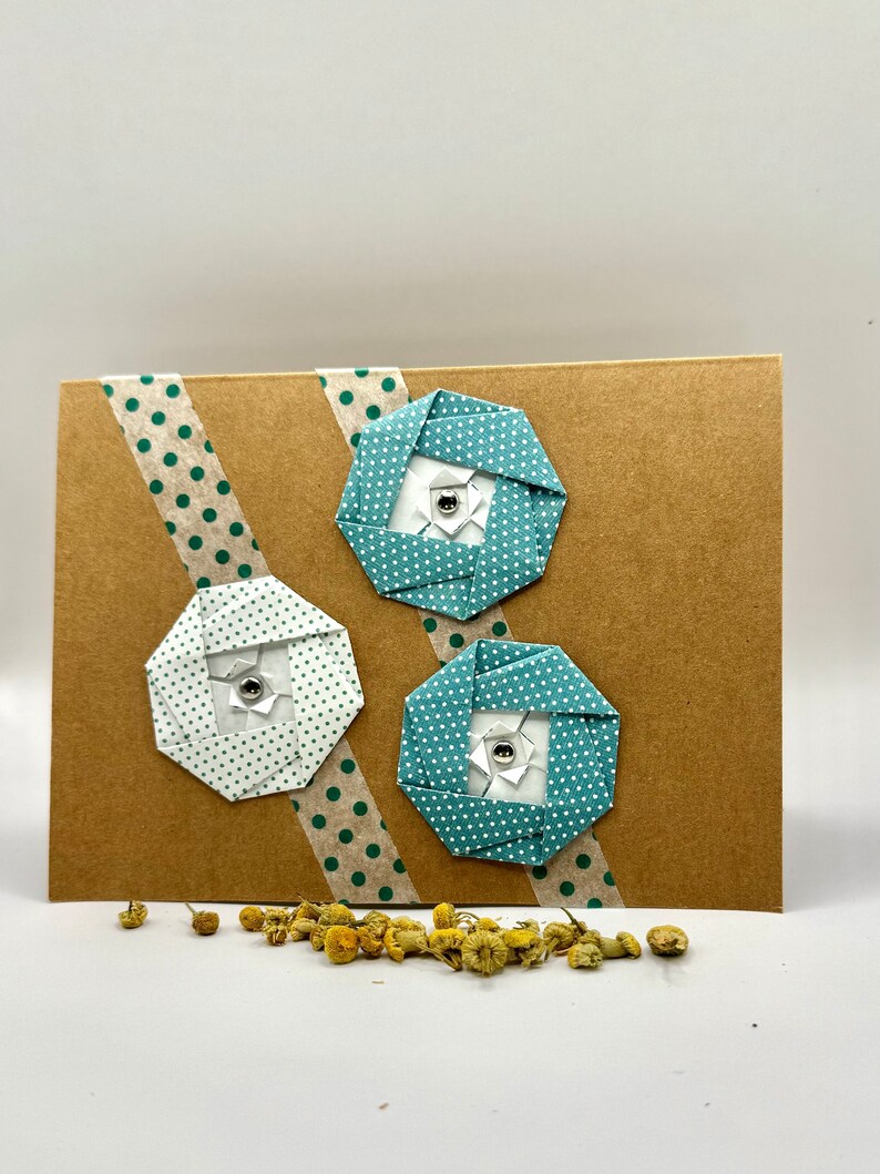 Two Toned Green and White Polka Dot Origami Flowers Handmade Greeting ...
