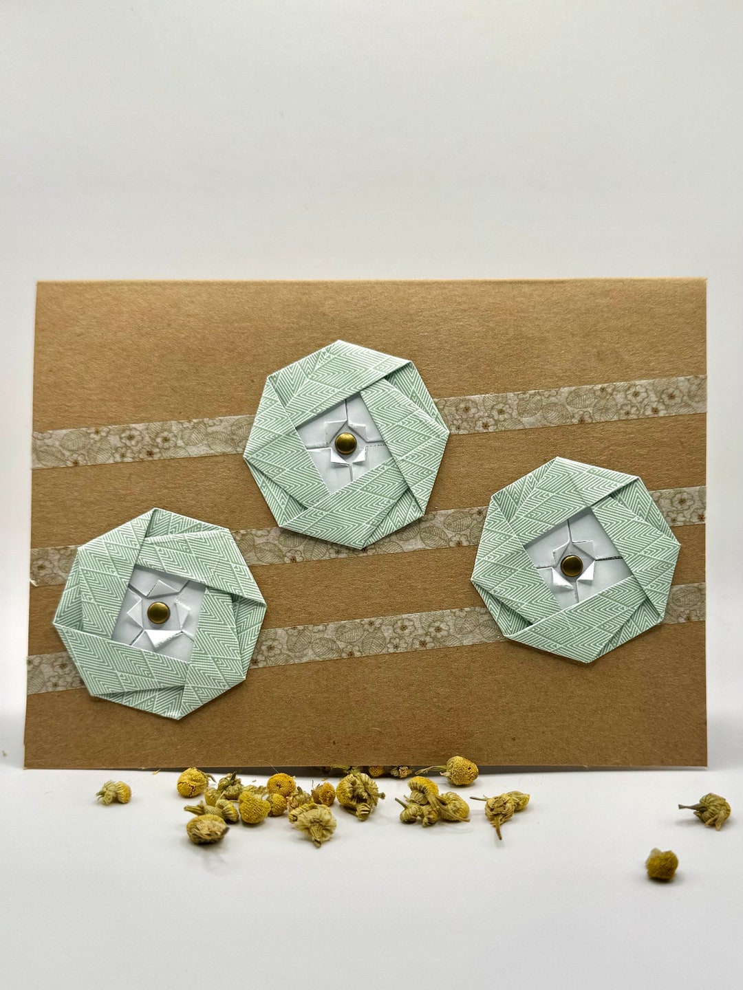 Sage Green Origami Flowers Handmade Greeting Card (blank Inside) - Etsy