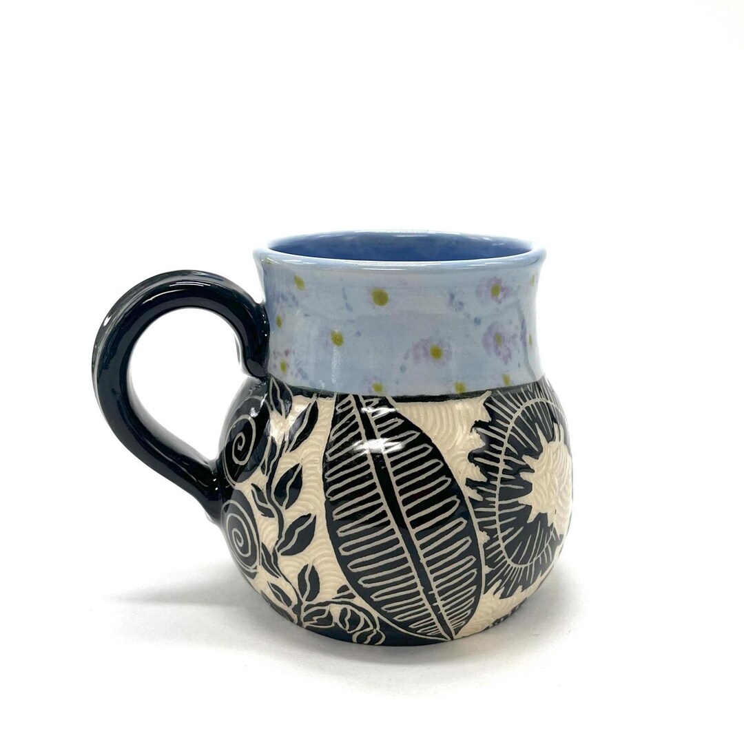 Pottery Mug Hand Carved With a Beautiful Leaf Design in Sgraffito . - Etsy