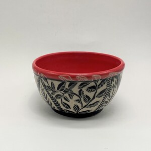 Red Ceramic Bowl: Sgraffito Leaf Design - Etsy