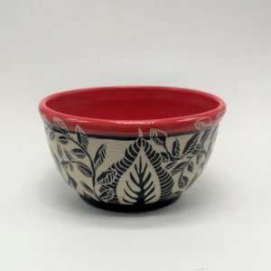 Red Ceramic Bowl: Sgraffito Leaf Design - Etsy
