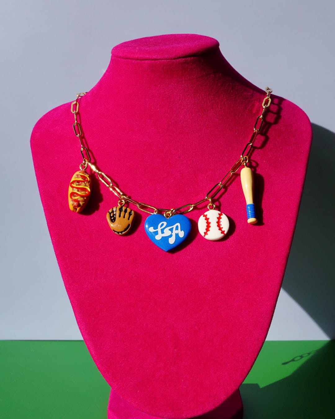Handmade Dodgers Baseball Inspired Charm Necklace | Polymer Clay Gold ...