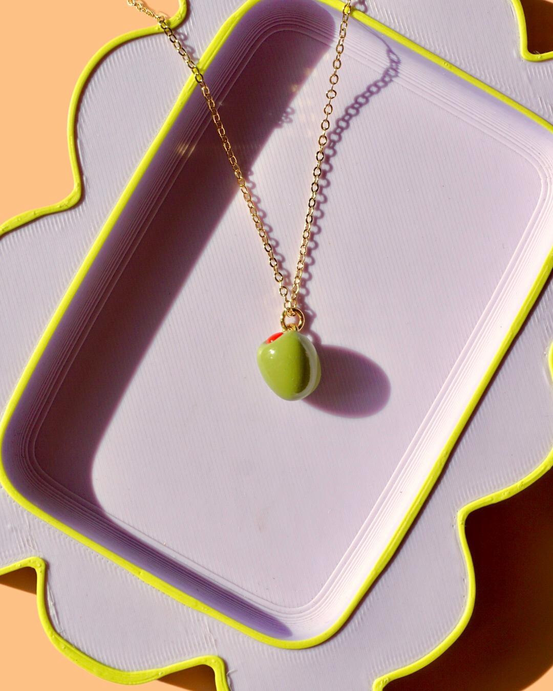 Olive Charm Necklace, Handmade Polymer Clay Gold Filled Hypoallergenic ...