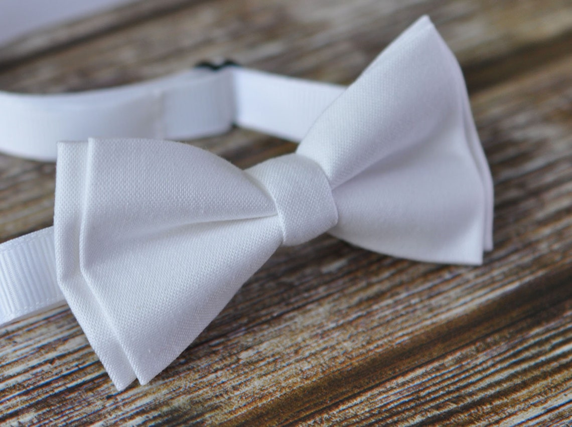 Unisex Men 100% Cotton Quality WHITE MATTE Solid Color Handmade Bow Tie ...