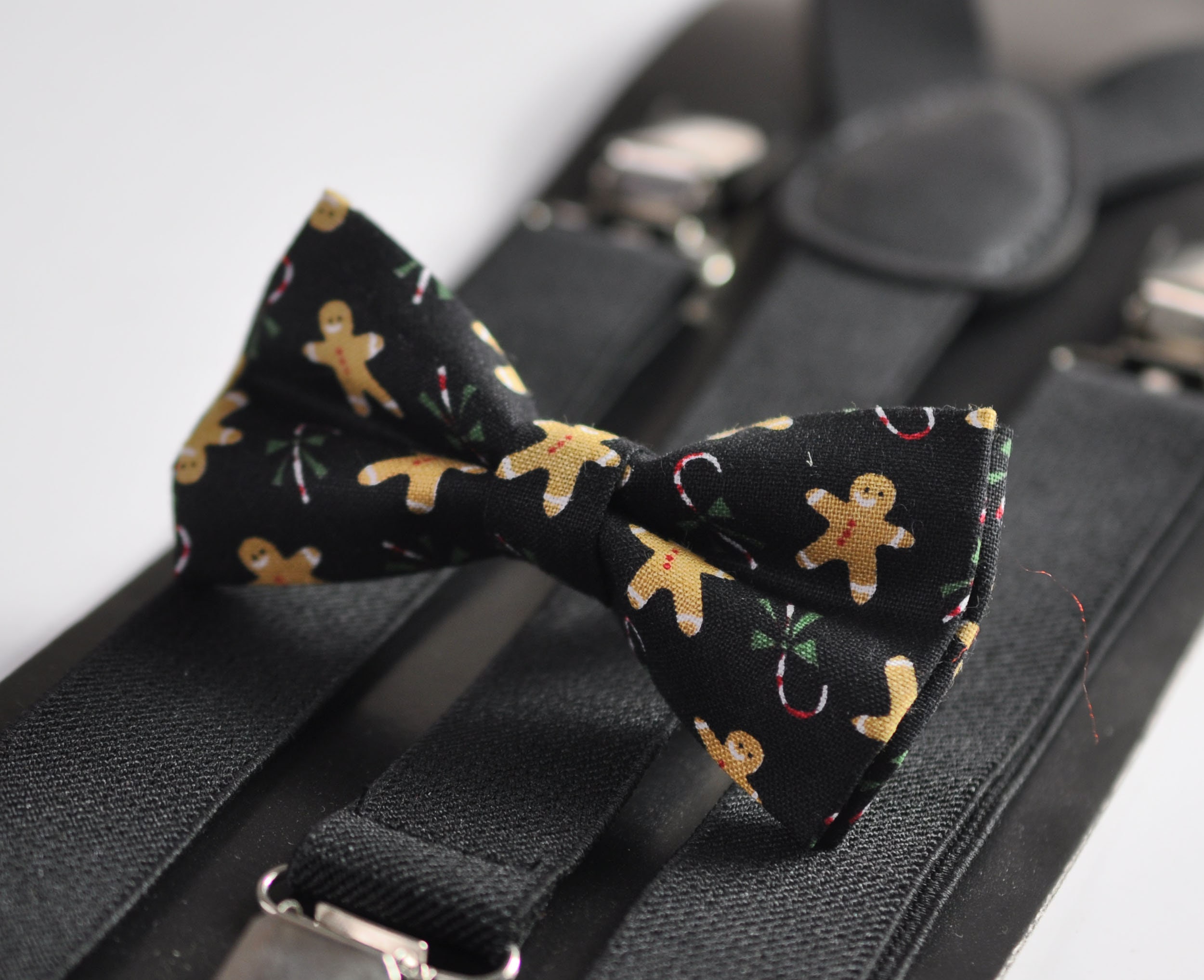 Gingerbread Man Christmas Xmas Cotton Bow Tie Black Elastic - Etsy
