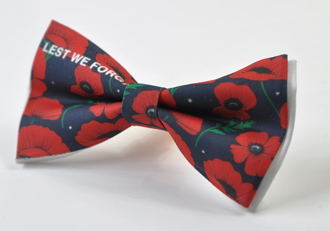 Anzac Day LEST WE FORGET Poppy Pattern Cotton Red Bow Tie Bowtie for ...