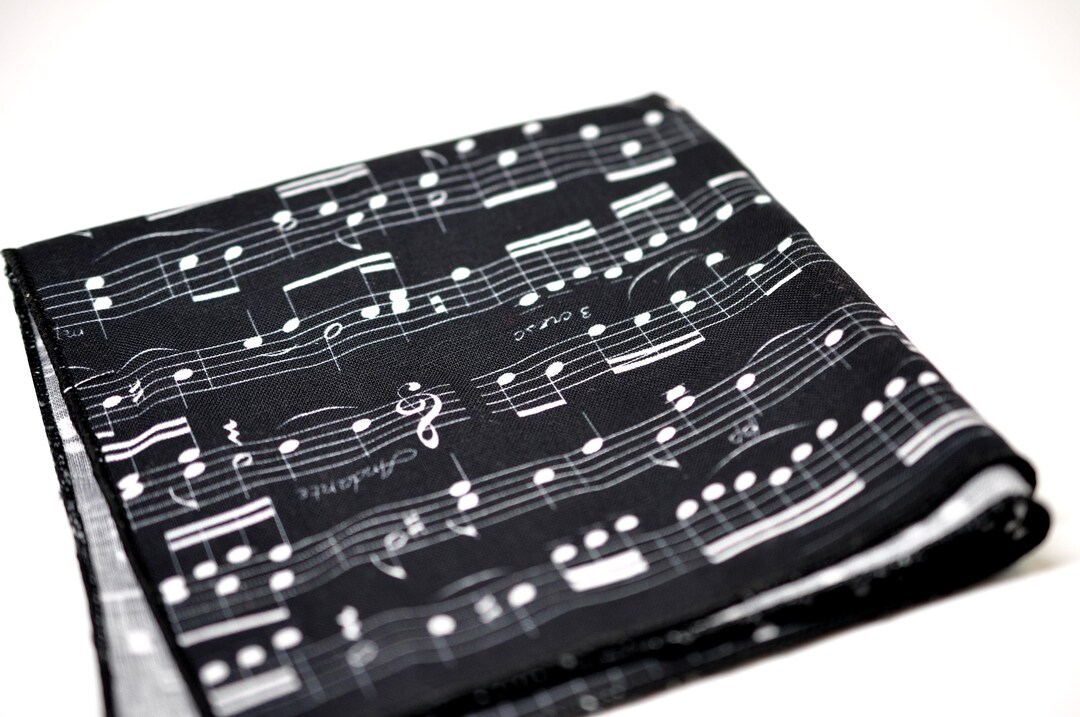 Sheet Music Notes Cotton White Black Pocket Square Hanky Handkerchief ...